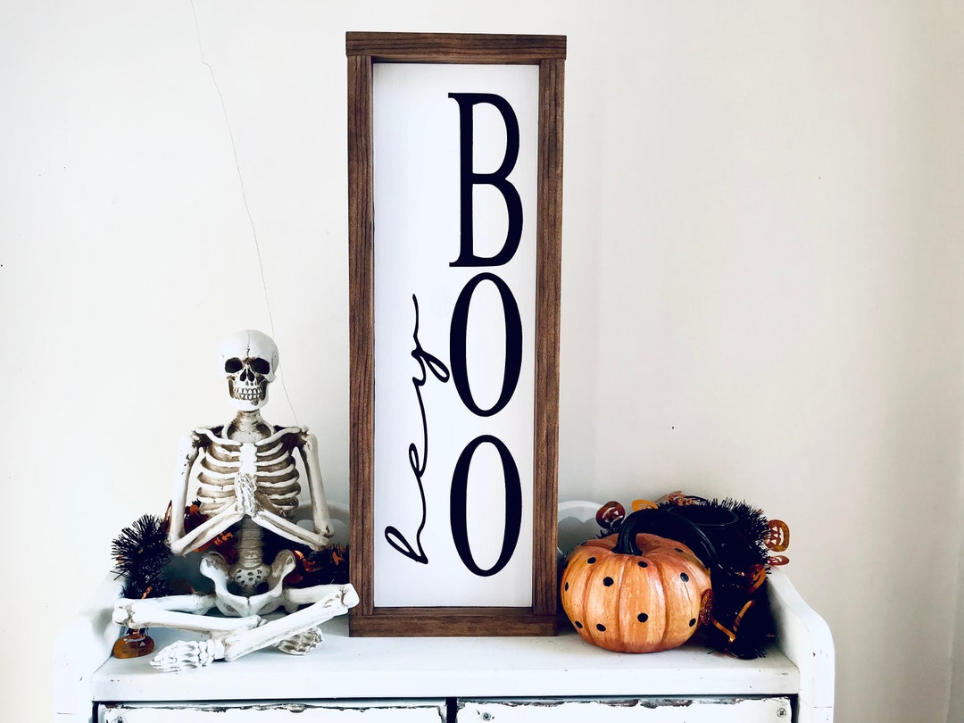 Hey Boo, Hey Boo Sign, Halloween Farmhouse Decor, Hey Boo Porch Sign ...