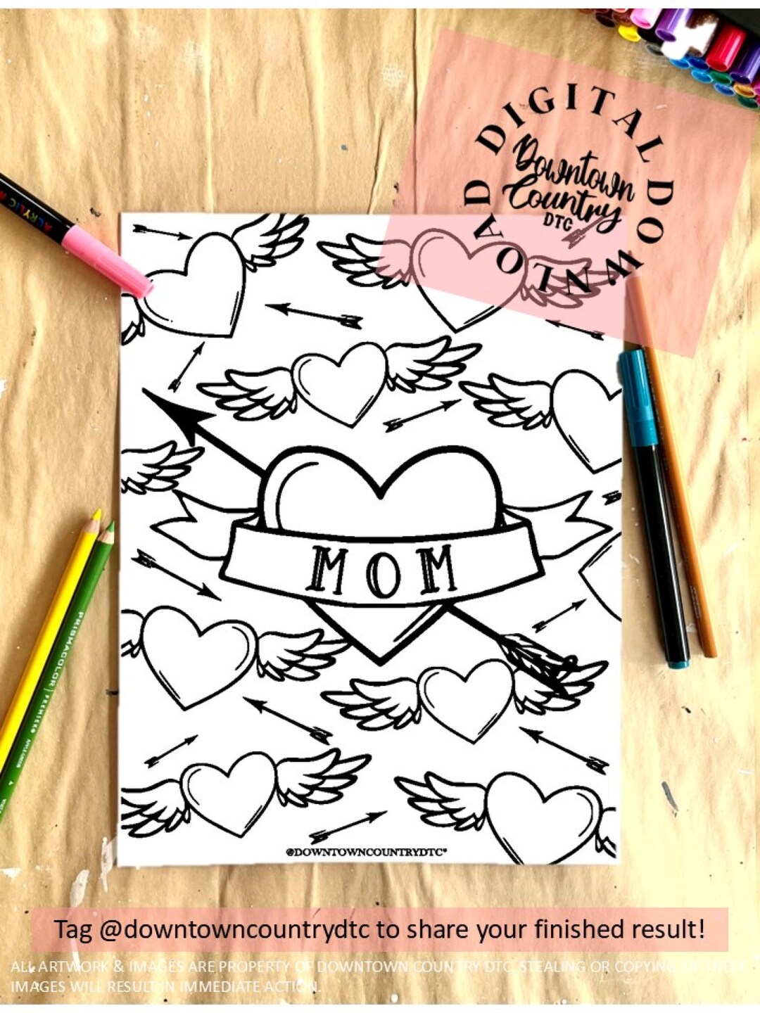 Tattoo Coloring Pages, Mom Heart Tattoo, Mothers Day Coloring Page ...