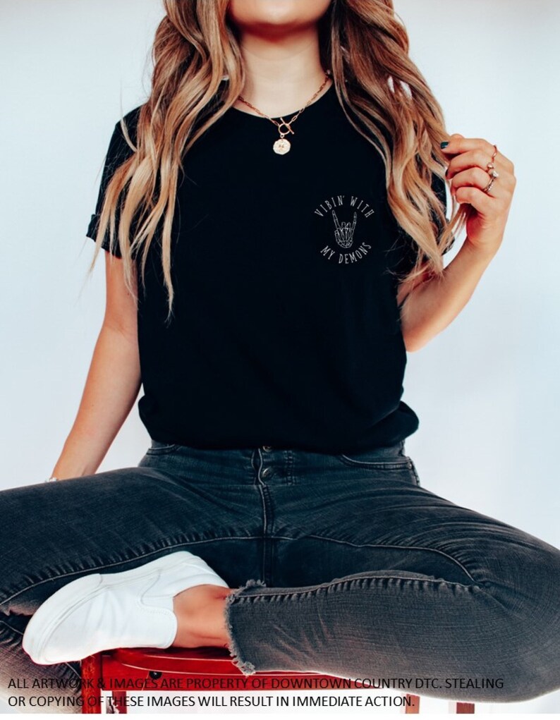 Vibin' With My Demons T- Shirt, Skeleton Rock Hand Tee - Etsy