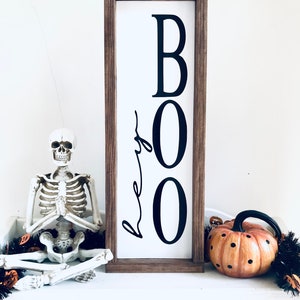 Hey Boo, Hey Boo Sign, Halloween Farmhouse Decor, Hey Boo Porch Sign ...