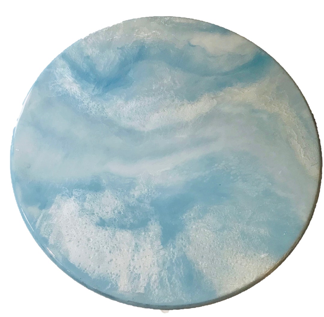 Blue Sky Bedside Table,marbleized Blue Sky Table Top With 29 Chrome ...