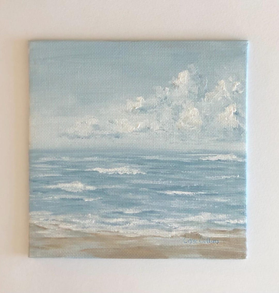 Original Ocean Waves Acrylic Painting | Small Blue Cloudy Skies ...