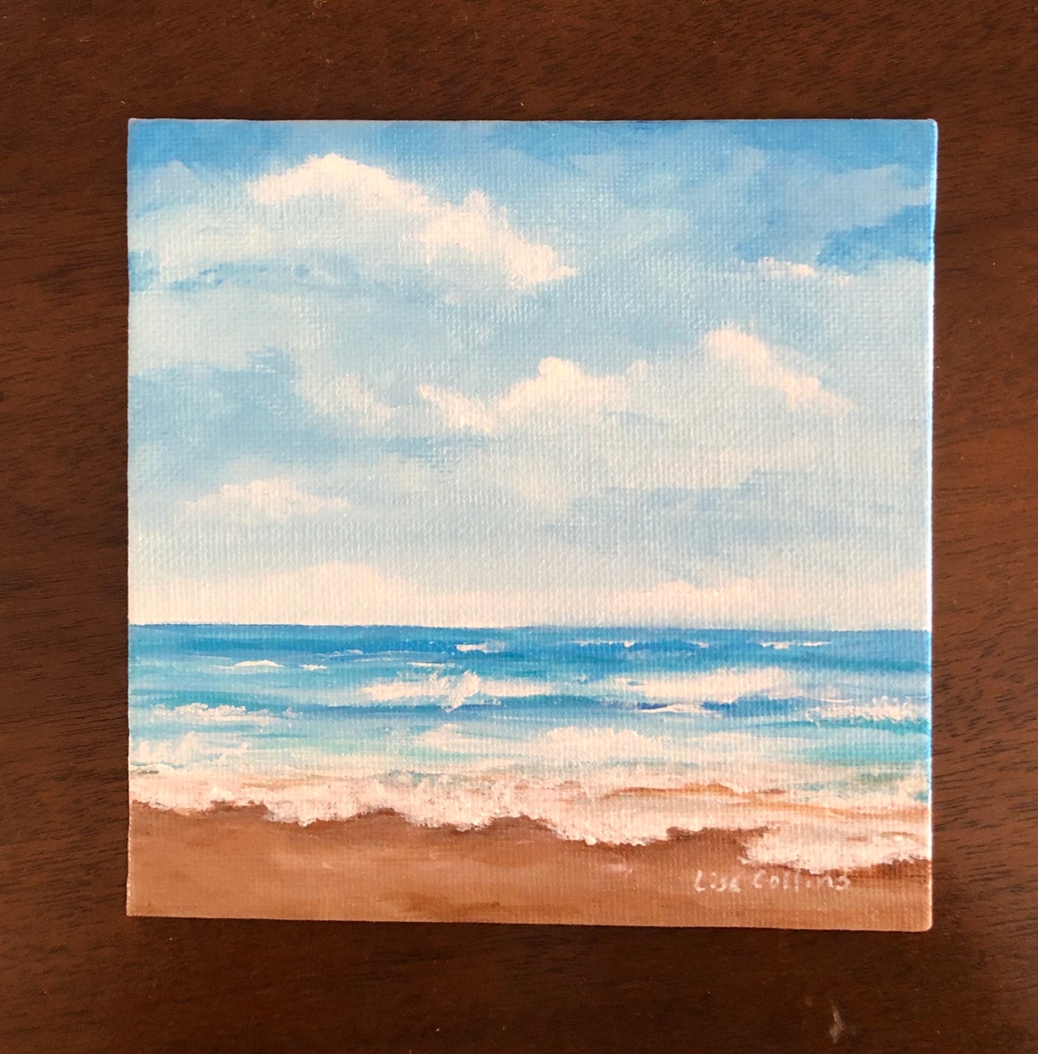 Blue Ocean Waves Acrylic Painting | Small Original Cloudy Skies ...