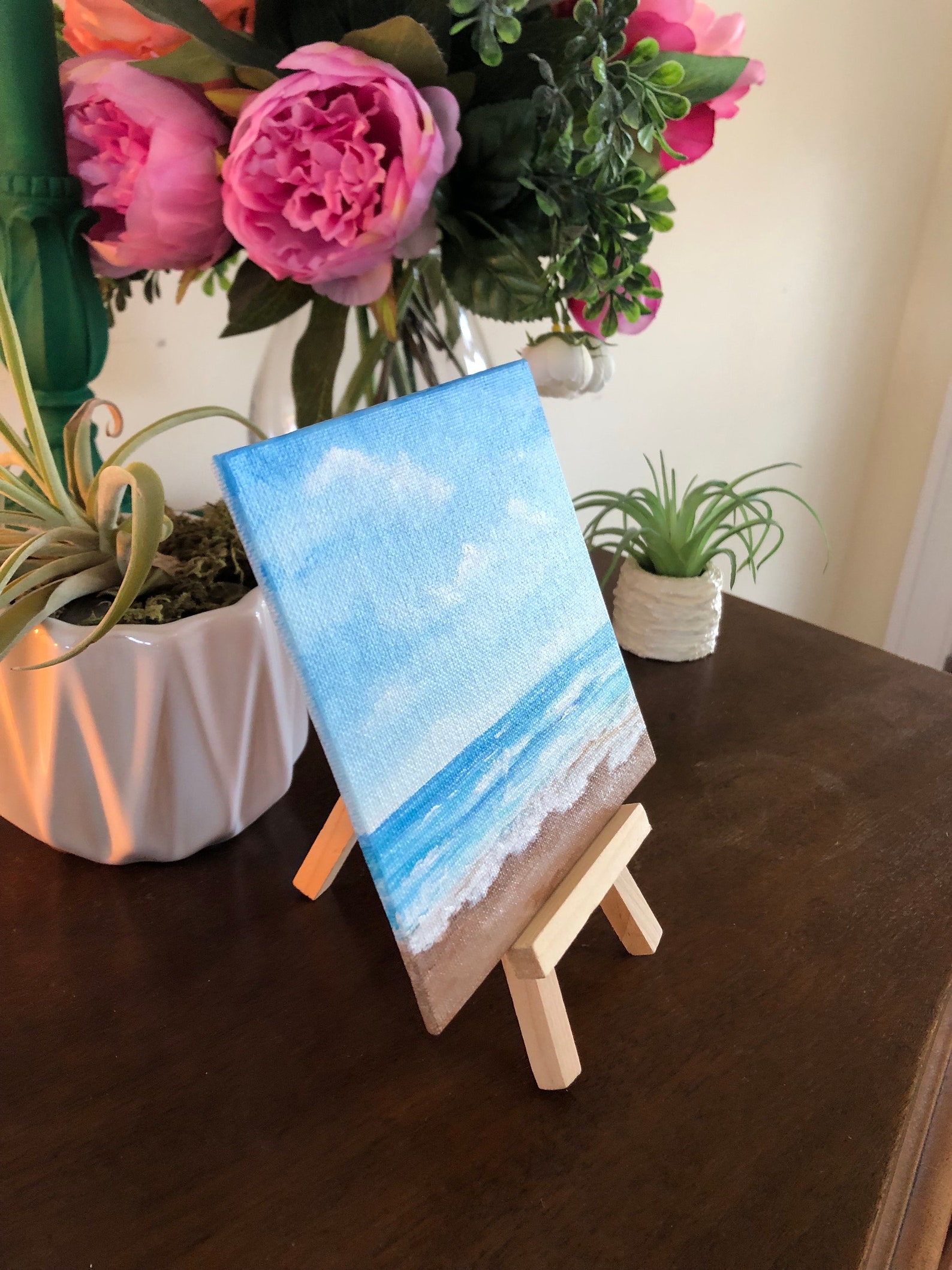 Blue Ocean Waves Acrylic Painting | Small Original Cloudy Skies ...
