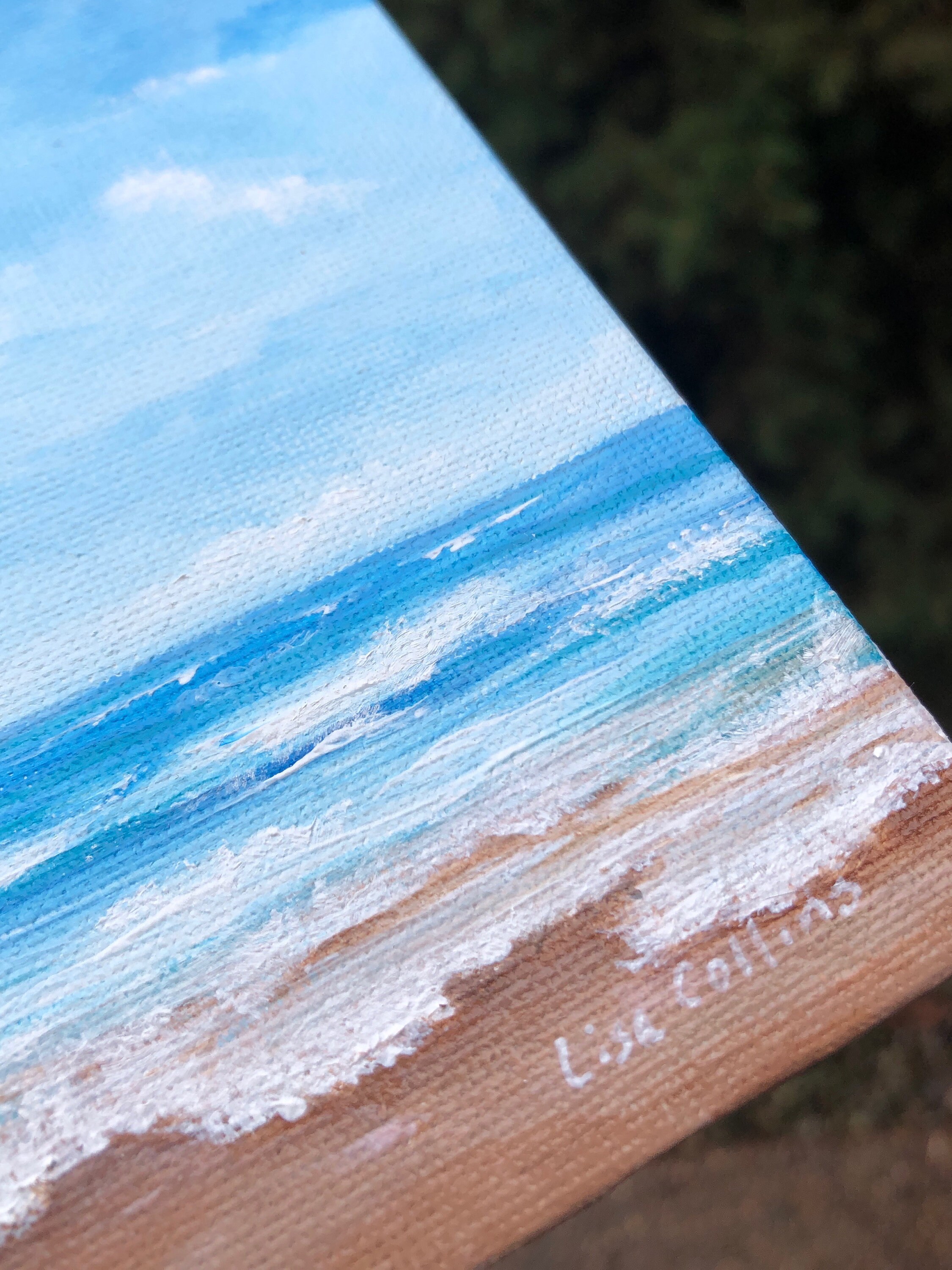 Blue Ocean Waves Acrylic Painting | Small Original Cloudy Skies ...