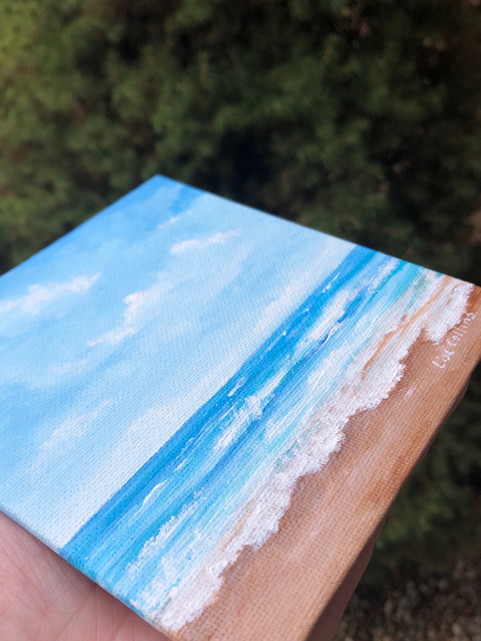 Blue Ocean Waves Acrylic Painting | Small Original Cloudy Skies ...