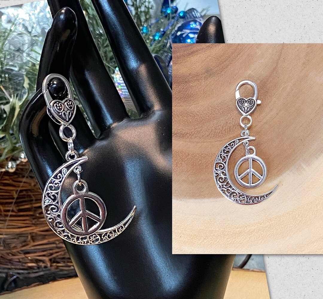 Peace Sign Purse Charm, Silver Hippie Purse Charm, Crescent Moon Purse ...