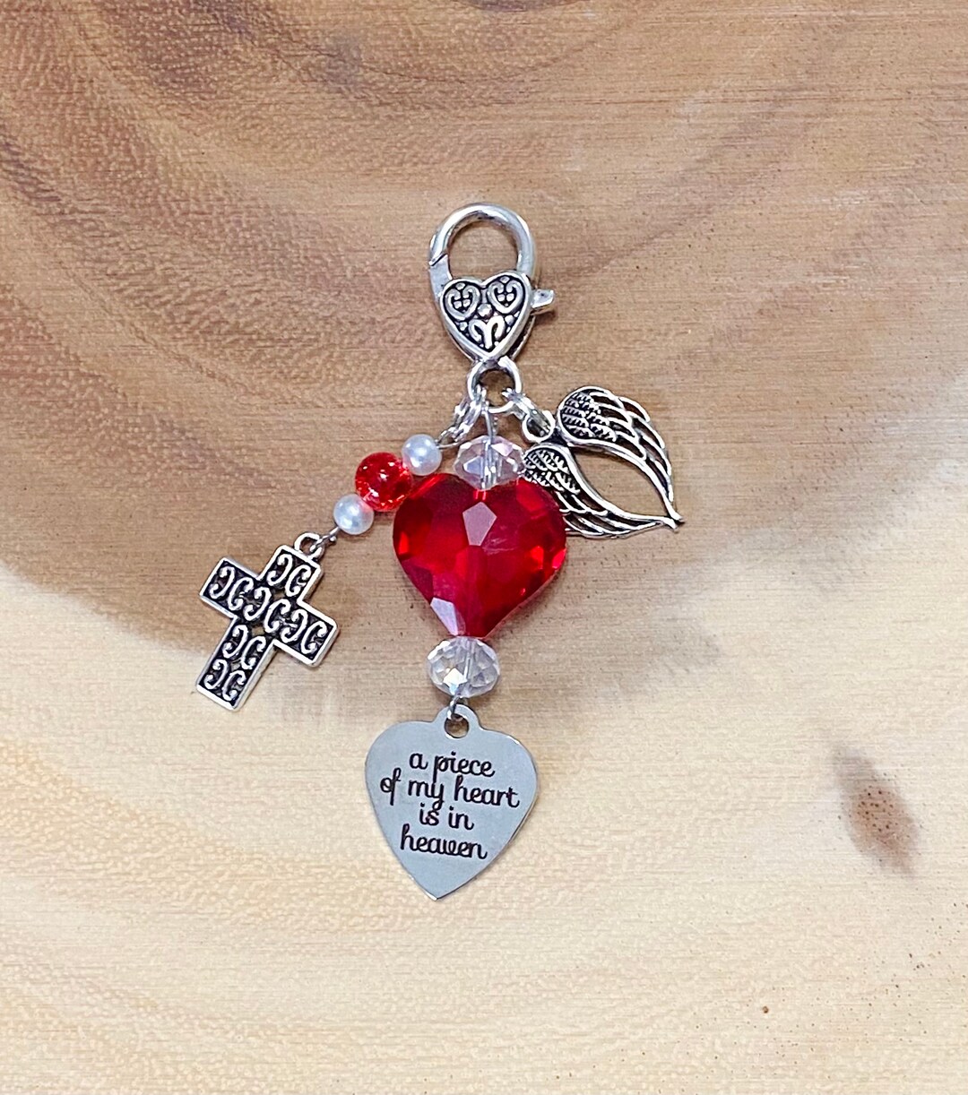 Red Crystal Heart Purse Charm, Mom Memorial Purse Charm, Memorial Purse ...