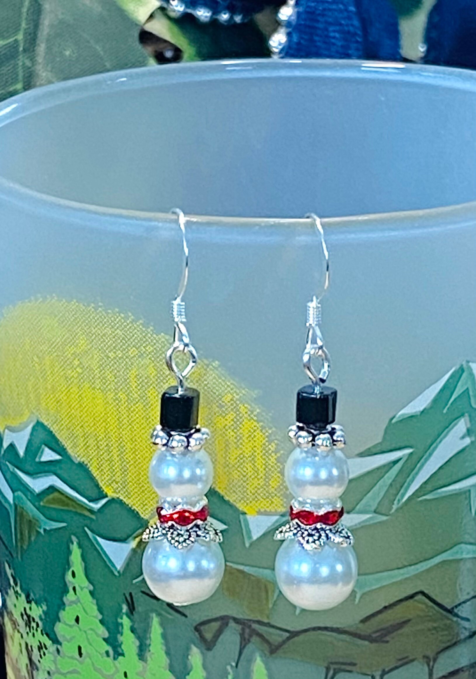 Snowman Earrings Christmas Earrings Pearl Snowman Earrings - Etsy