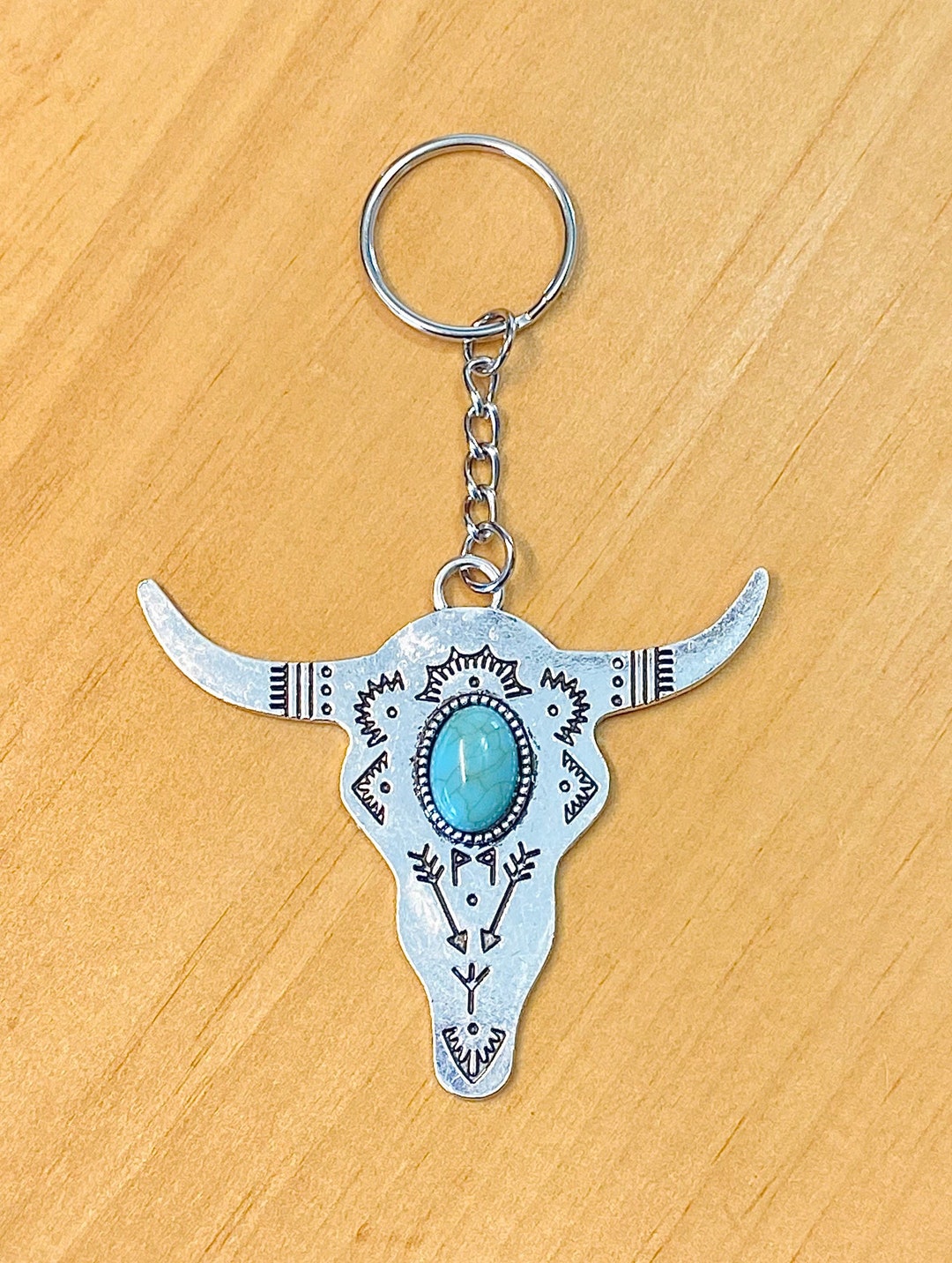 Southwest Steer Keychain, Steer Head Keychain, Mens Keychain, Fathers ...