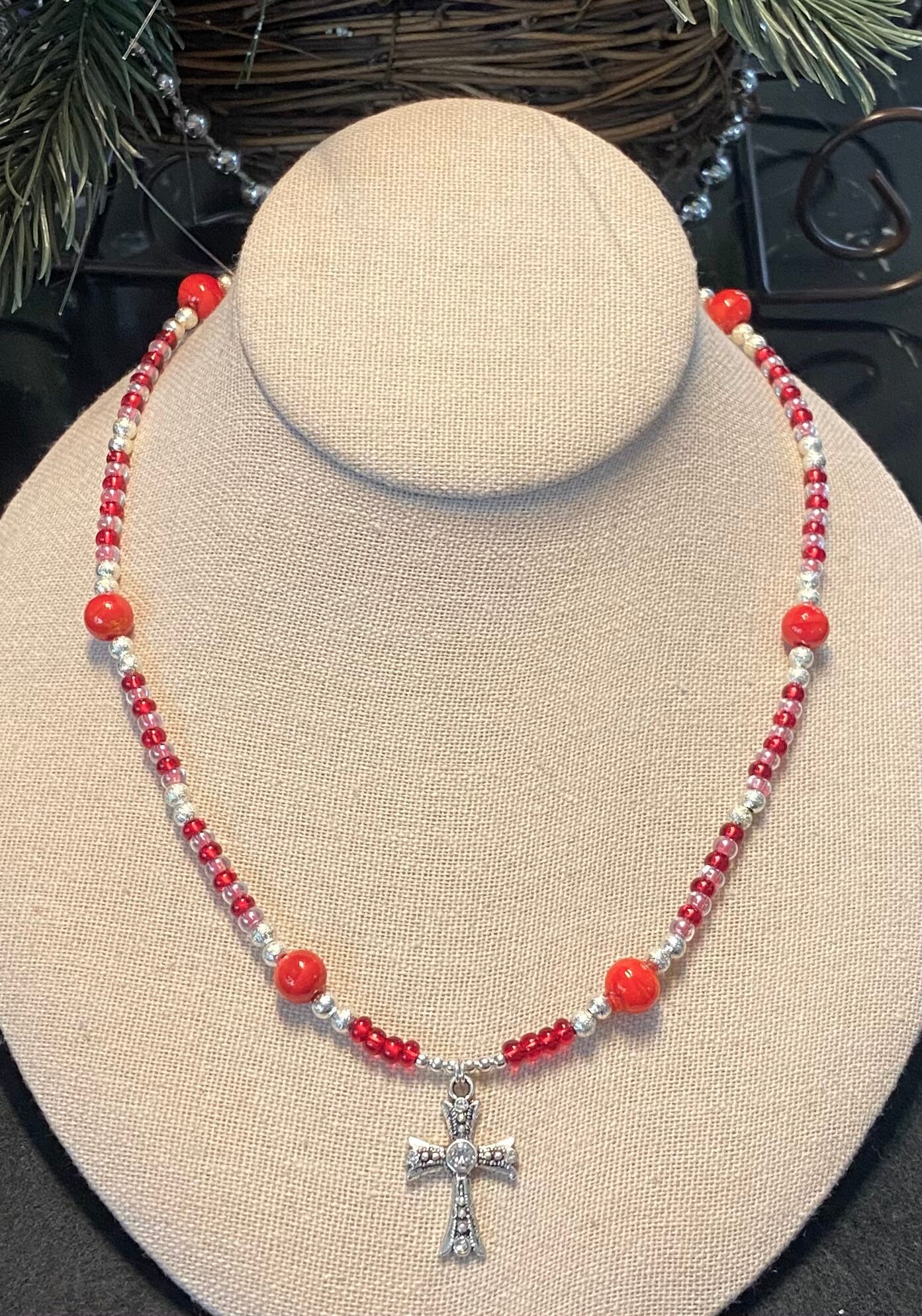 Cross Necklace Women Red Cross Necklace Red Beaded Cross | Etsy