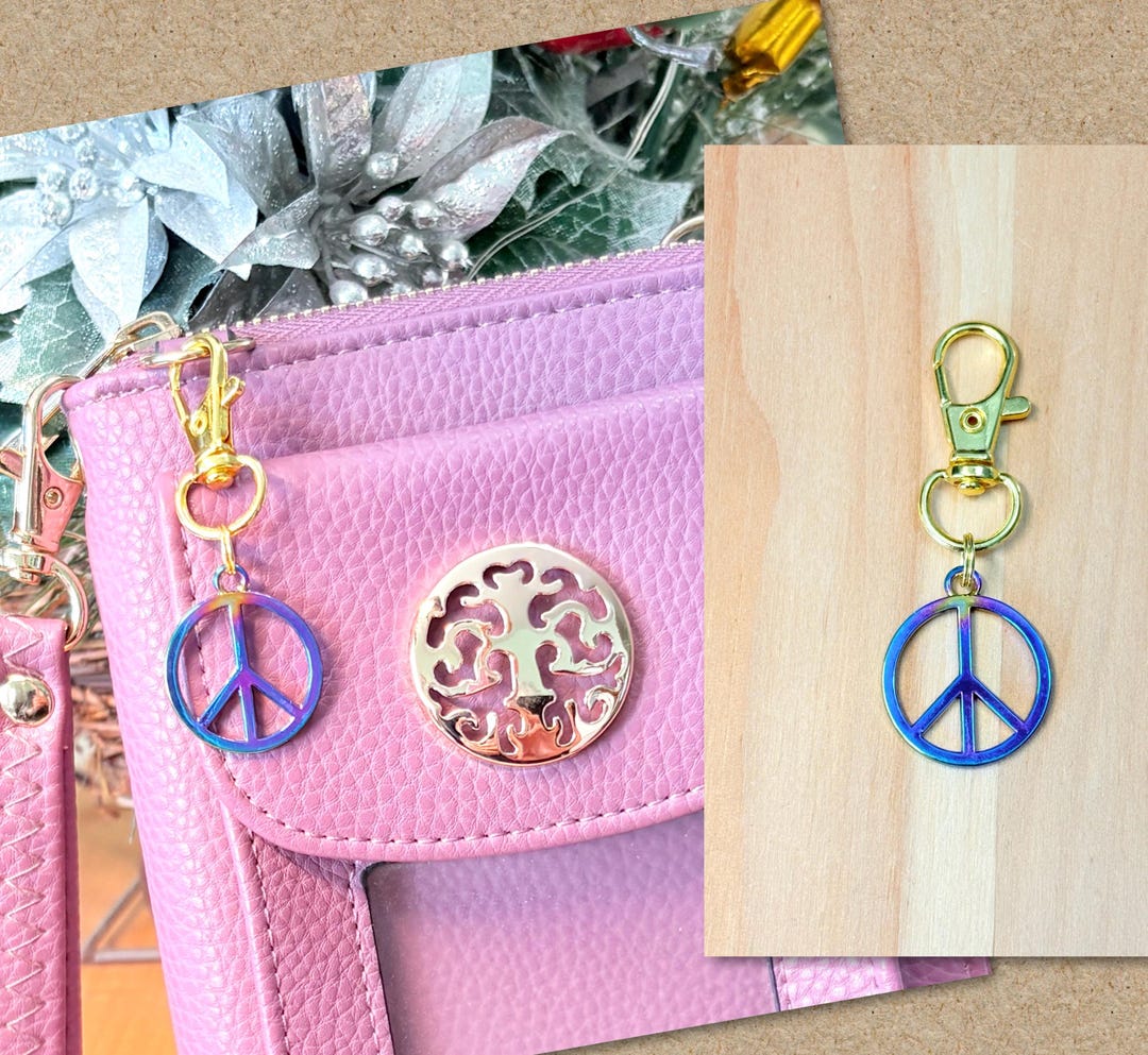 Iridescent Peace Sign Purse Charm, Peace Sign Purse Charm, Gold Handbag ...