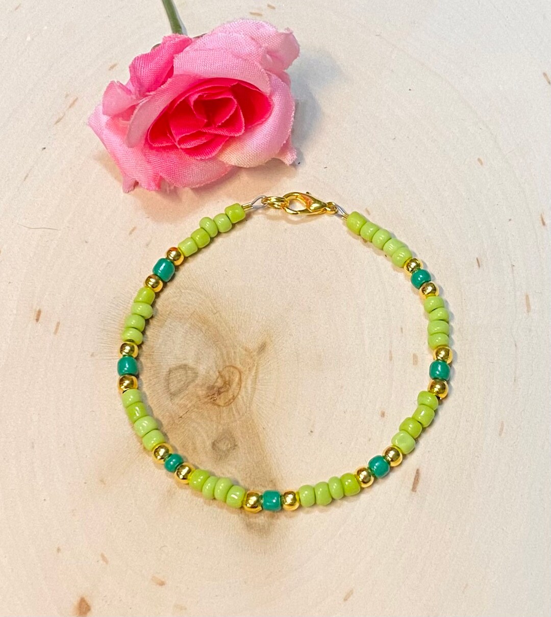 Green Beaded Bracelet, Lime Green Bracelet for Women, Green Bead ...