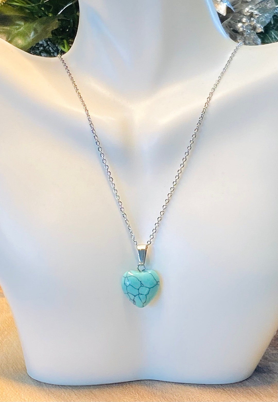 Turquoise Heart Necklace, Stone Heart Necklace, Mini Turquoise Stone ...