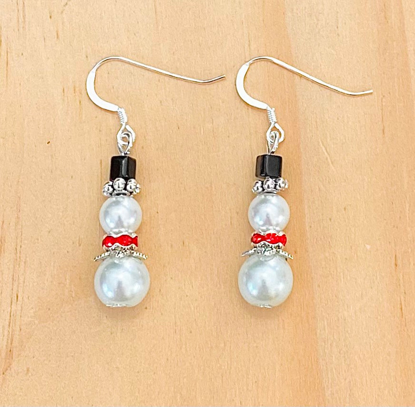 Snowman Earrings Christmas Earrings Pearl Snowman Earrings - Etsy