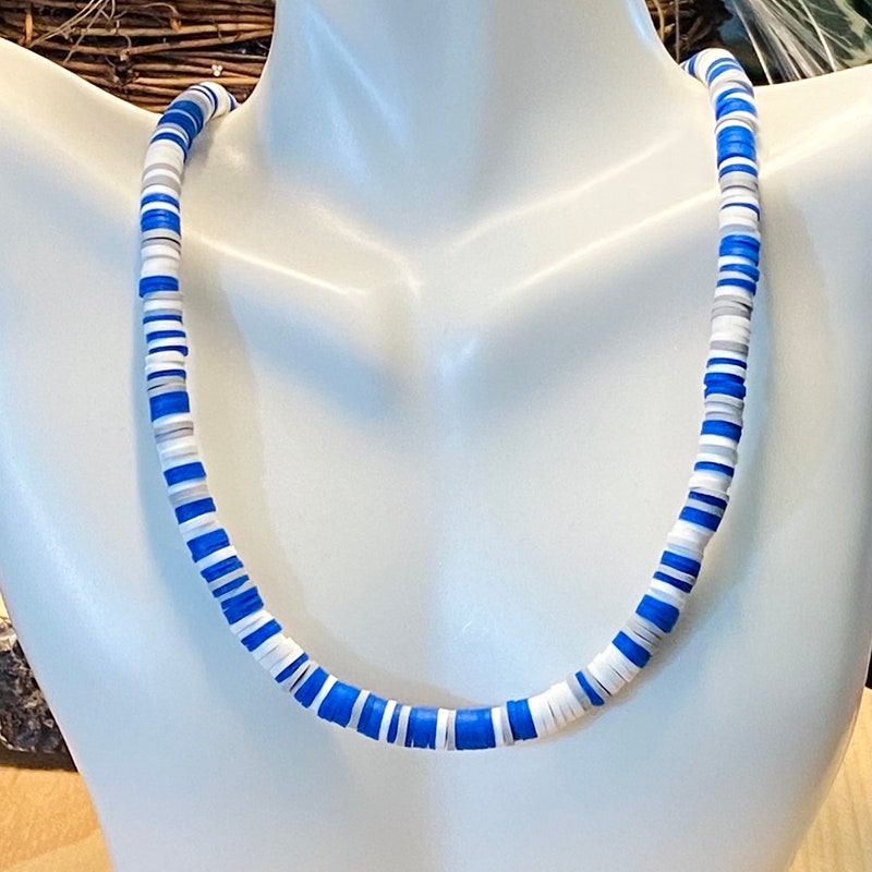 Blue Necklace Clay Beads - Etsy