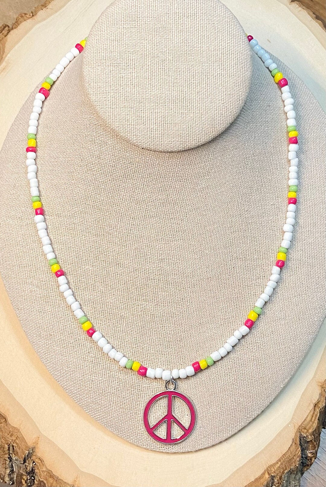 Beaded Peace Sign Necklace, Peace Sign Necklace, Boho Hippie Jewelry ...