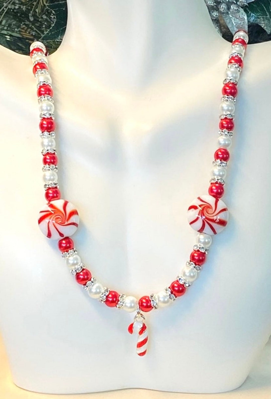 Peppermint Candy Necklace, Candy Cane Necklace, Christmas Candy ...