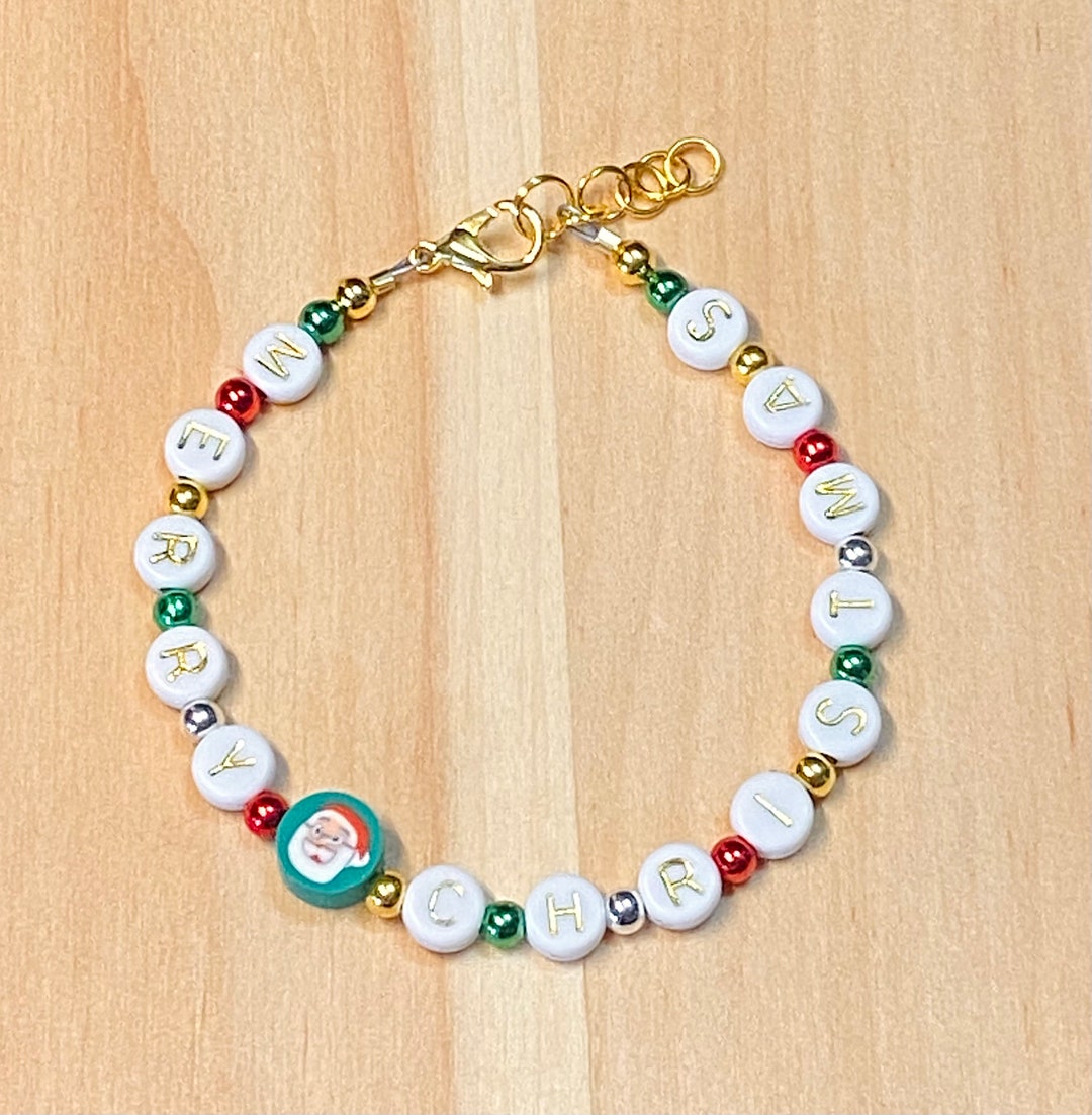 Merry Christmas Bracelet, Holiday Letter Bracelet, Christmas Bead ...