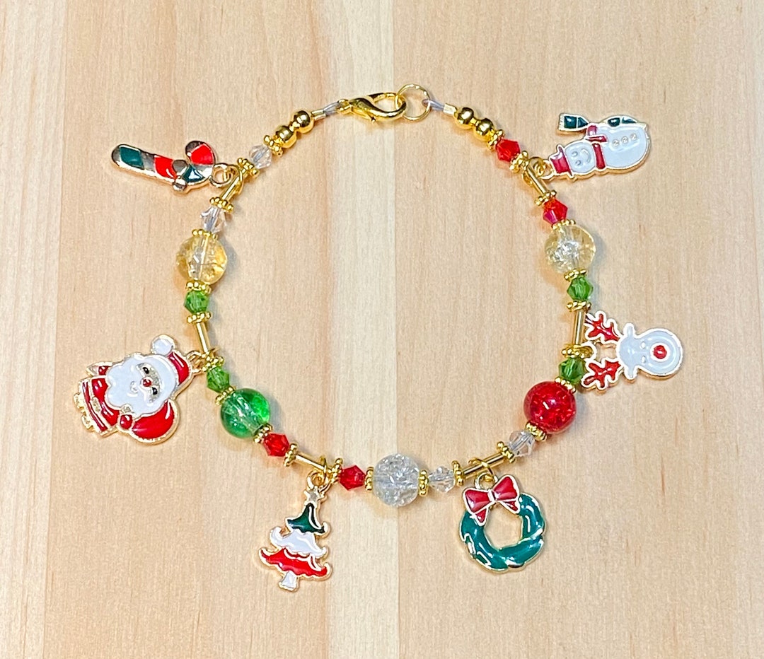 Christmas Charm Bracelet, Gold Christmas Charm Bracelet, Christmas ...