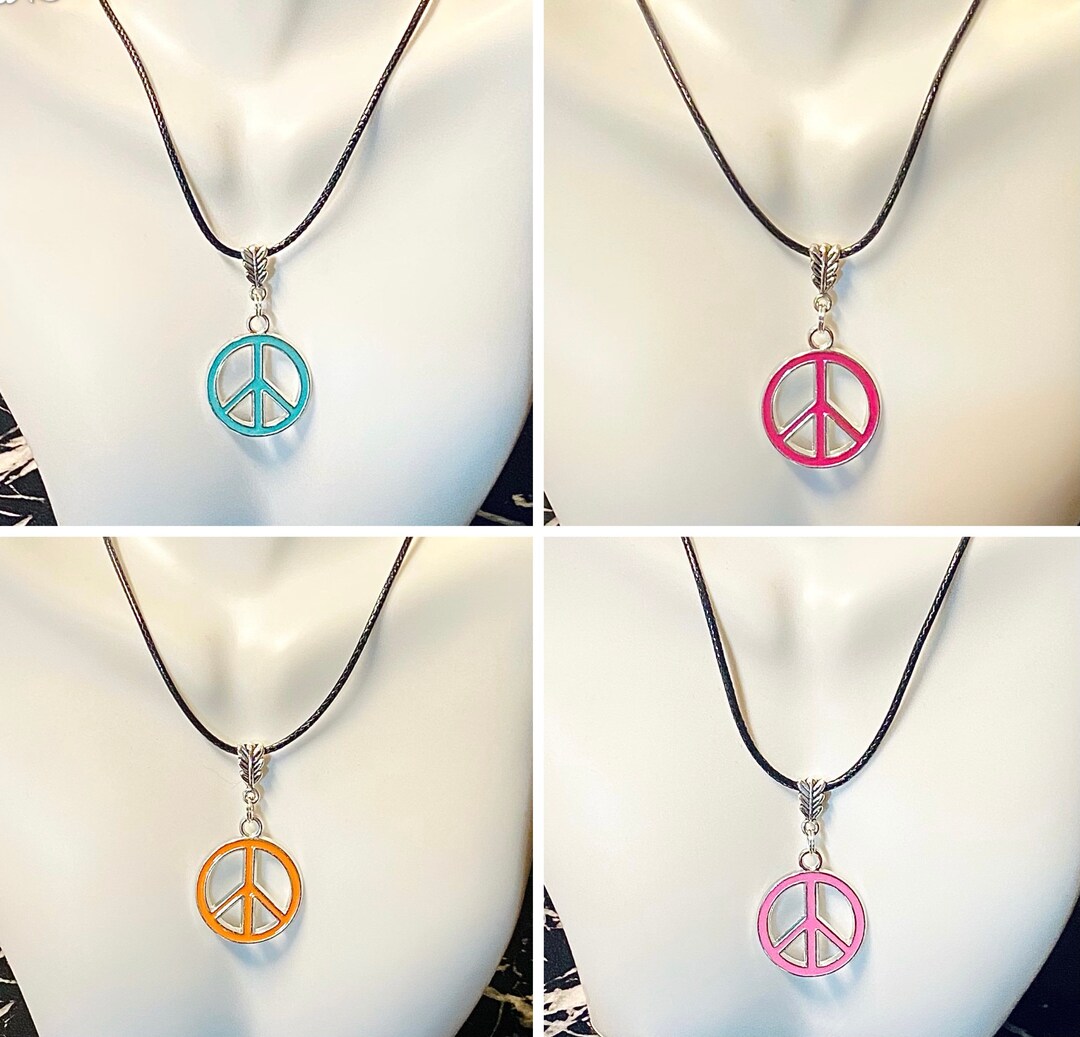 Peace Sign Necklace, Boho Retro Jewelry, Peace Sign, Turquoise Peace ...