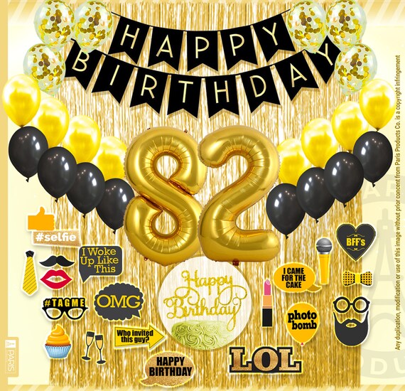 82nd Birthday Decoration Black and Gold for Boy & Girl 82nd - Etsy