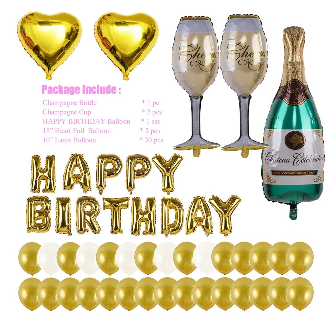 Happy Birthday Supplies Gold Balloon Decoration Set HAPPY - Etsy