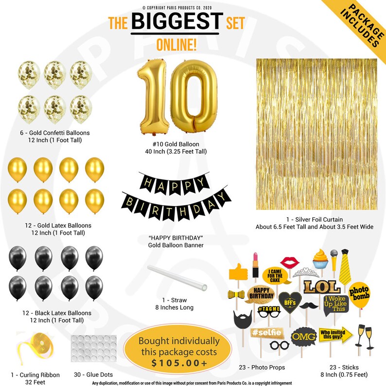 10th Birthday Party Decorations Kit Happy Birthday Balloon - Etsy