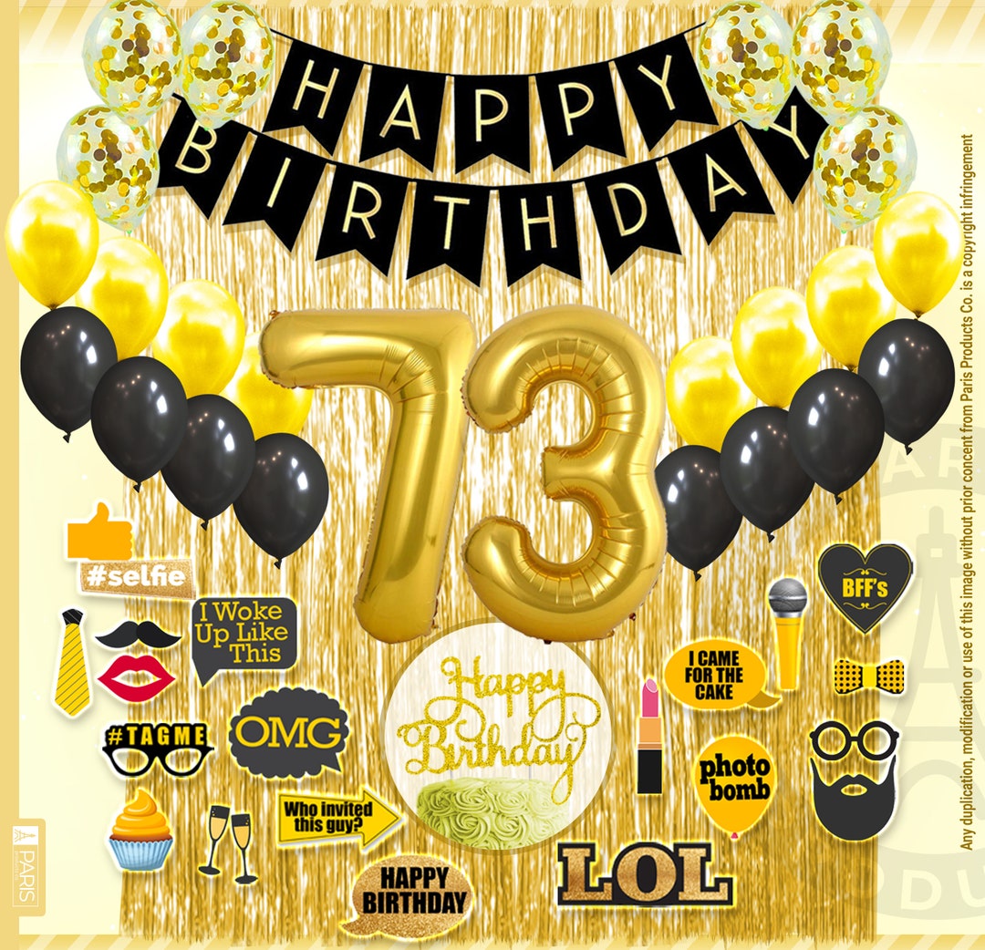 73rd Birthday Decoration Black and Gold for Boy & Girl, 73rd Cake ...