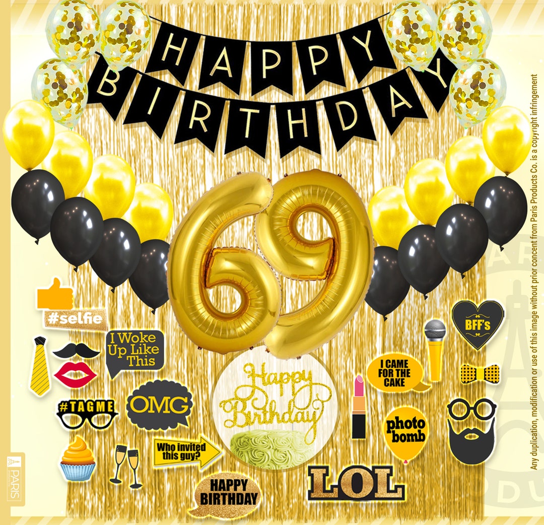 69th Birthday Decoration Black and Gold for Boy & Girl, 69th Cake ...