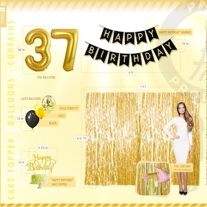 37th Birthday Decoration Black and Gold for Boy & Girl, 37th Cake ...