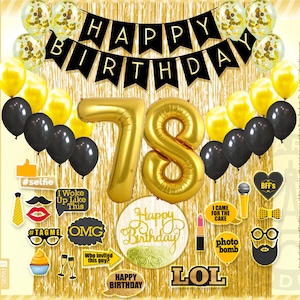 78th Birthday Decoration Black and Gold for Boy & Girl, 78th Cake ...