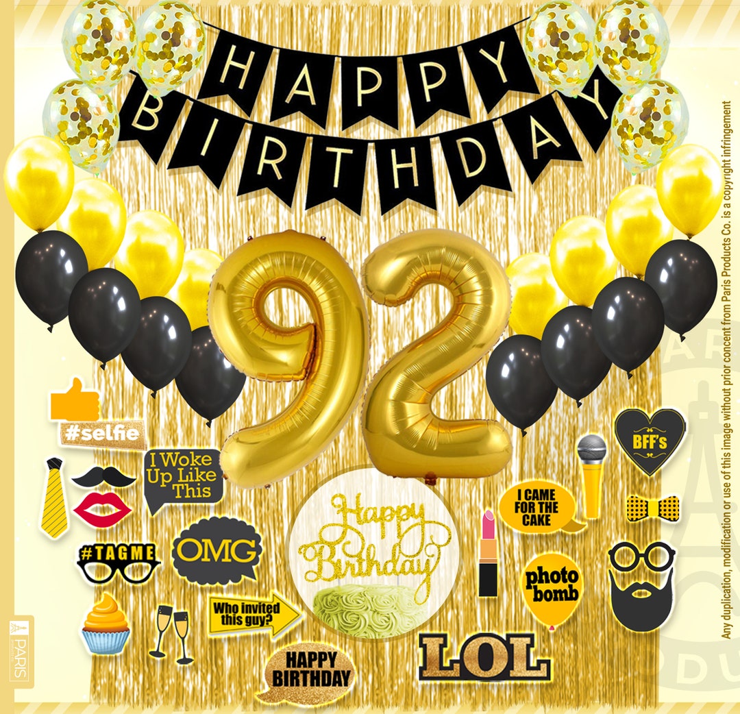 92nd Birthday Decoration Black and Gold for Boy & Girl, 92nd Cake ...