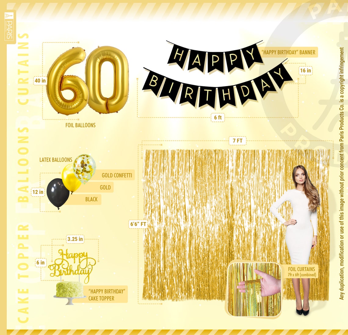 60th Birthday Decorations Party Supplies（92pack） Gold Number Balloon 60 ...