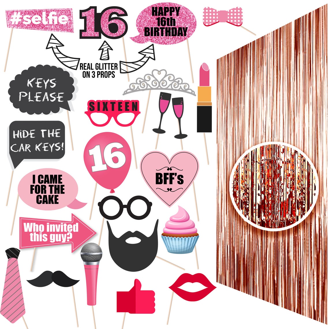 Sweet 16 Birthday Photo Booth Props Party Kit 23 Pieces With | Etsy