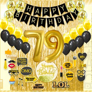 79th Birthday Decoration Black and Gold for Boy & Girl, 79th Cake ...