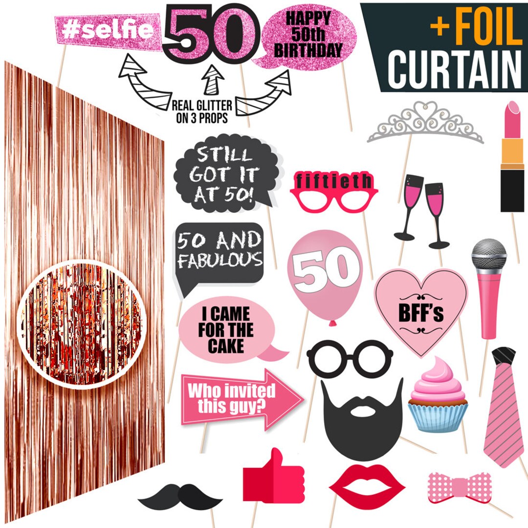 50th Photo Props Decorations, 50th Birthday Decorations, Party Supplies ...