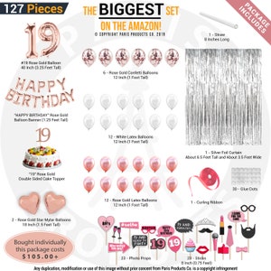 19th Birthday Decorations Party Supplies, Rose & Gold Decorations, 19th ...