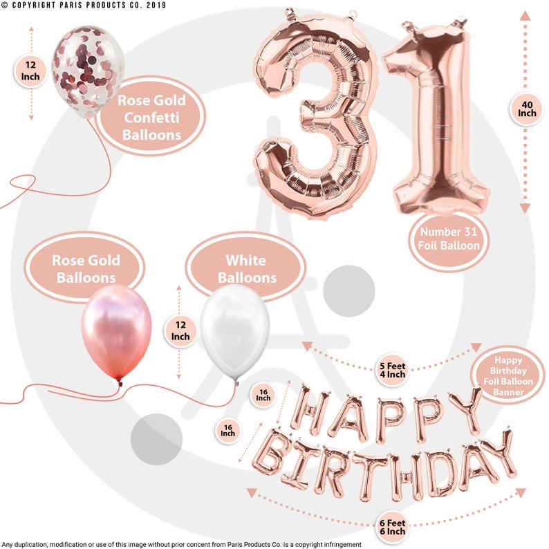 31st Rose Gold Birthday Party Decorations Party Supplies - Etsy