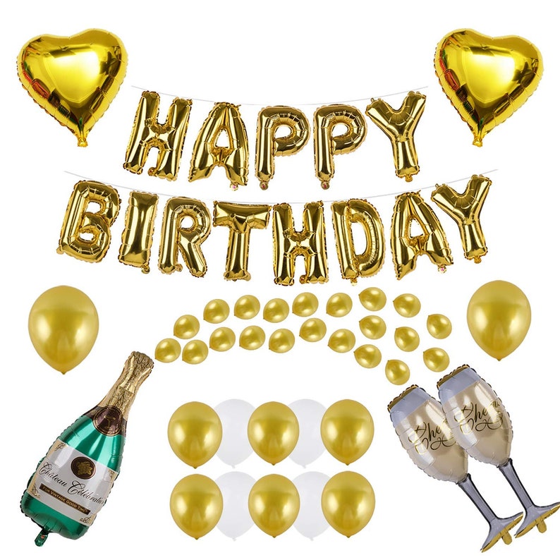 Happy Birthday Supplies Gold Balloon Decoration Set HAPPY - Etsy