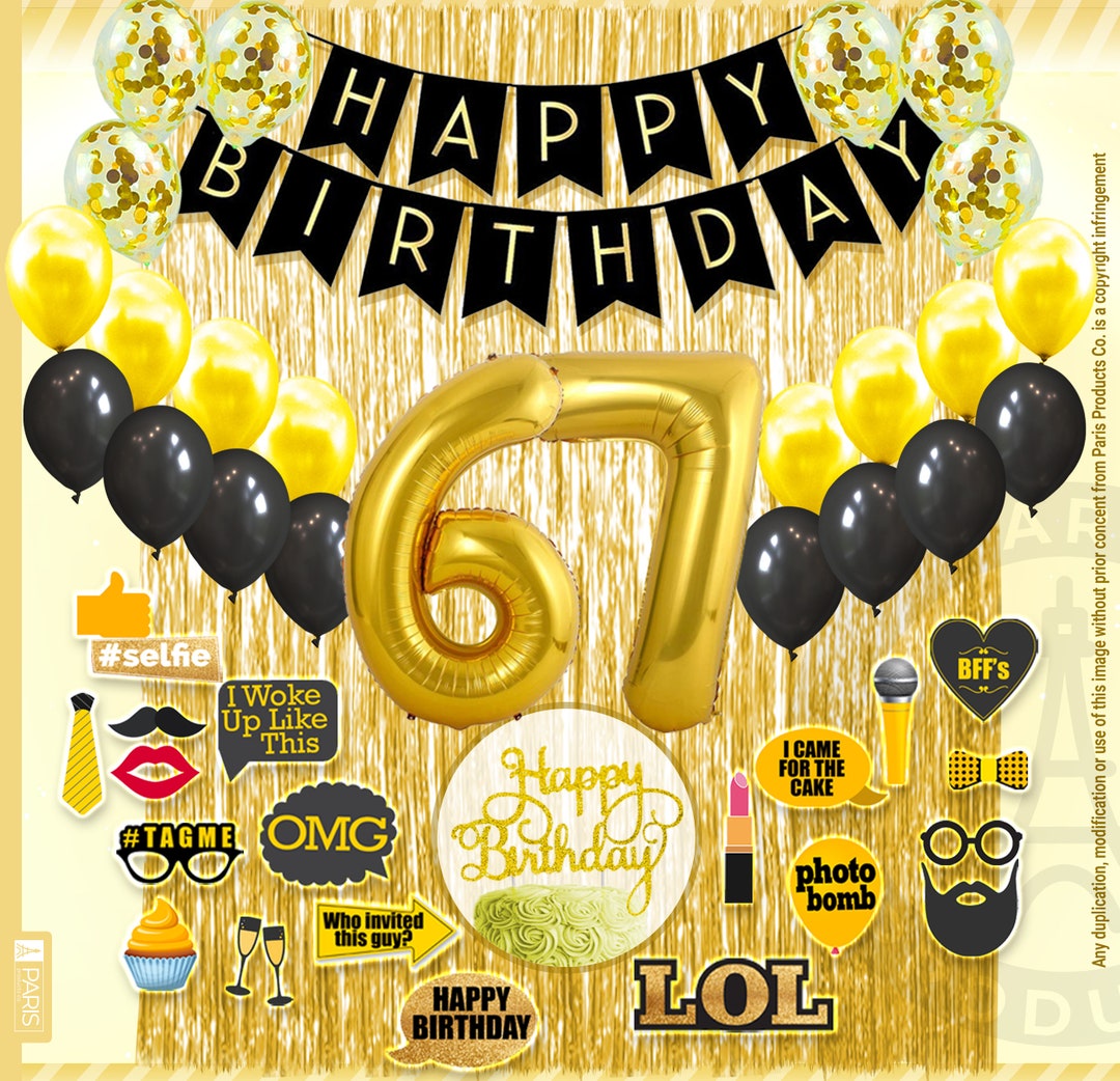 67th Birthday Decoration Black and Gold for Boy & Girl, 67th Cake ...