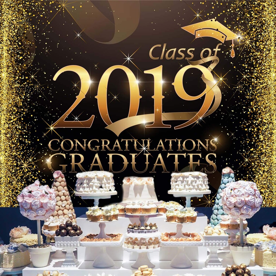 7x5ft Vinyl Black and Golden Theme Class of 2019 Photography | Etsy