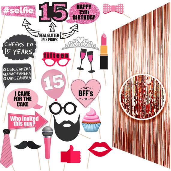 15th Birthday Photo Booth Props Kit 15th Birthday Party - Etsy