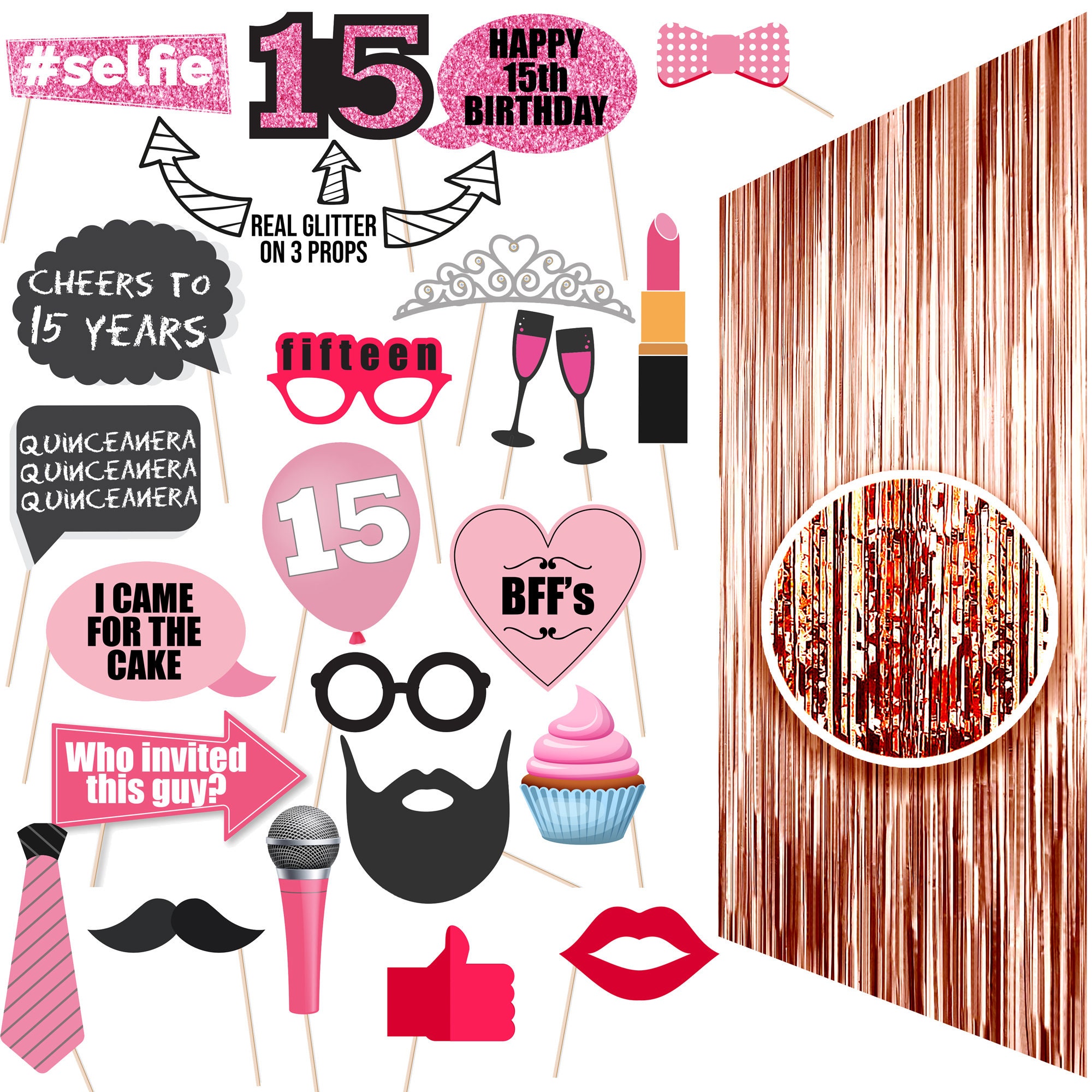 15th Birthday Photo Booth Props Kit 15th Birthday Party - Etsy