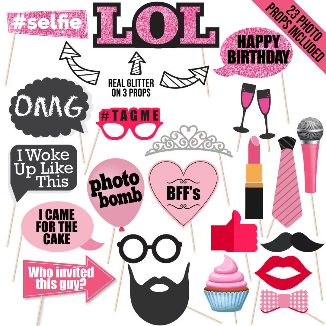 Funny Birthday Party Photo Booth Props Kit 23 Count Birthday Photo ...