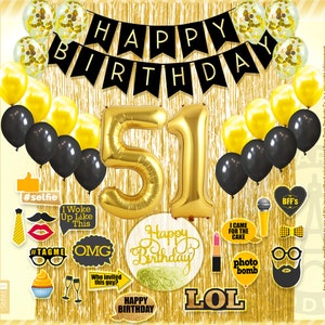 51st Birthday Decoration Black and Gold for Boy & Girl, 51st Cake ...