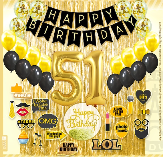 51st Birthday Decoration Black and Gold for Boy & Girl 51st - Etsy