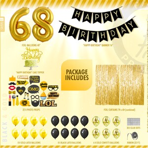 68th Birthday Decoration Black and Gold for Boy & Girl, 68th Cake ...