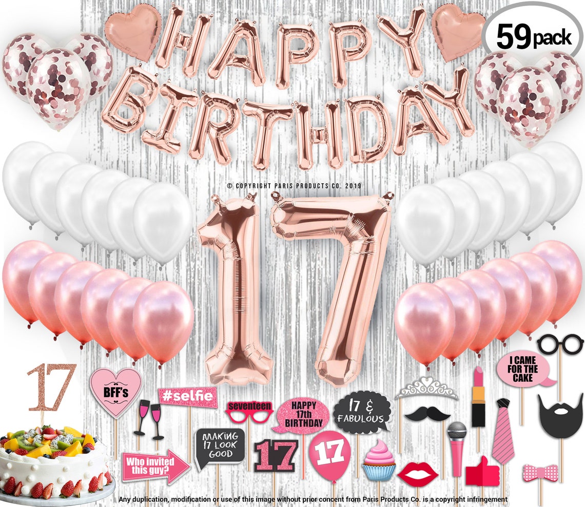 17th Birthday Decorations With Photo Props 17 Birthday Party | Etsy