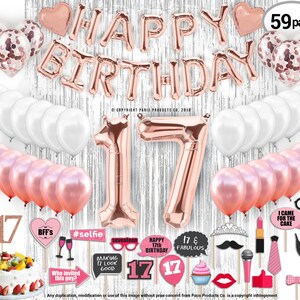17th Birthday Decorations With Photo Props 17 Birthday Party | Etsy